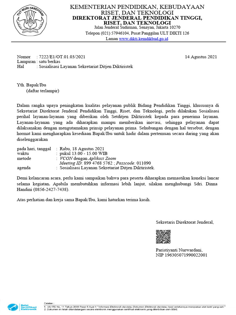 SU - 18 Ag - Sosialisasi Layanan Setditjen Dikti | PDF