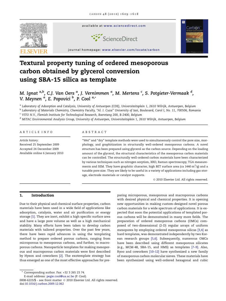 Textural Property Tuning of Ordered Mesoporous Carbon Obtained by ... Textural Property Tuning of Ordered Mesoporous Carbon Obtained by ...