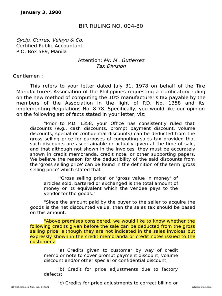 Bir Ruling No. 004-80 | Download Free PDF | Invoice | Prices