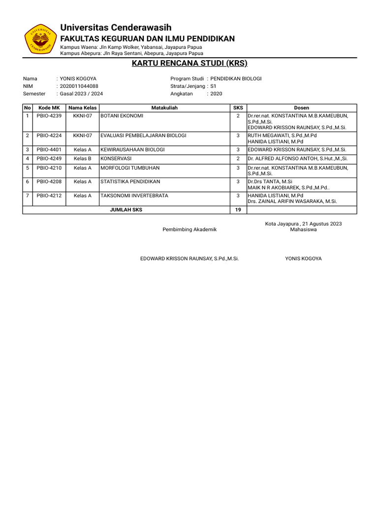 Cetak Kartu Rencana Studi KRS | PDF