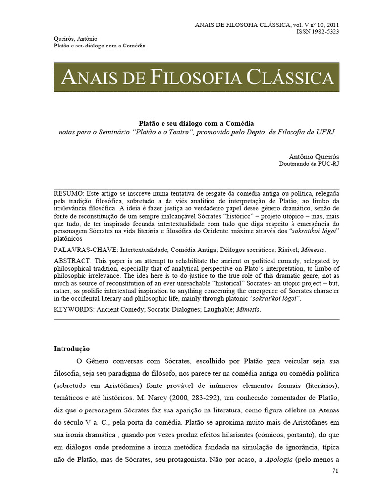 Anais de Filosofia Clássica | PDF | Sócrates | Platão