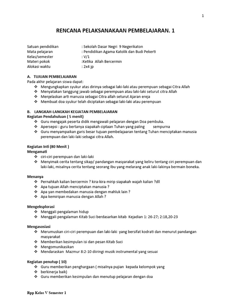 RPP Kelas V Semester 1 | PDF | Karier & Perkembangan