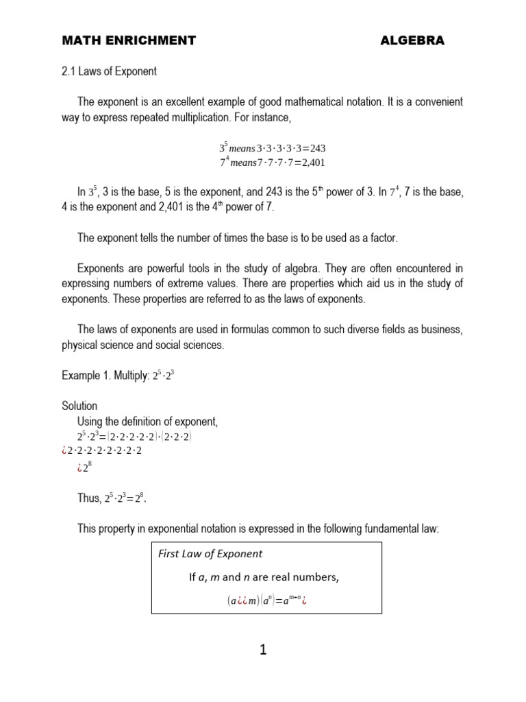 Law of Exponent | PDF | Exponentiation | Multiplication