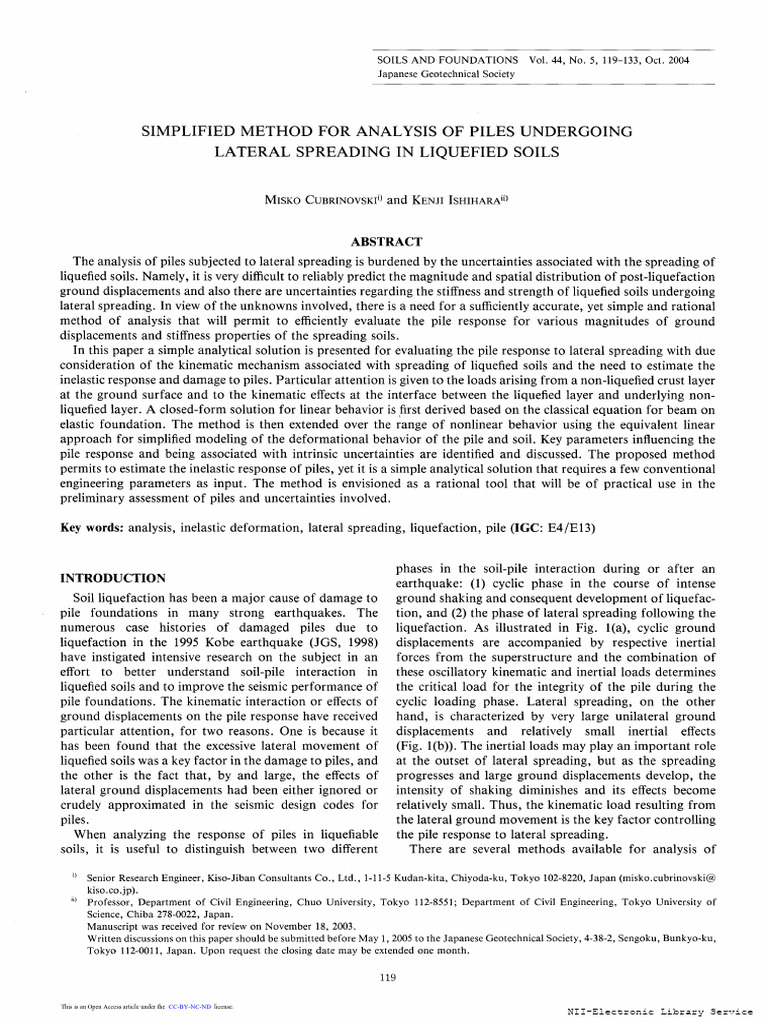 Simplified Method For Analysis of Piles Undergoing Lateral Spreading in ...