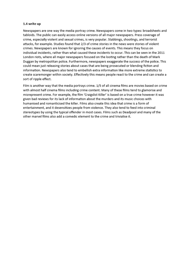 Media Portrayal of Crime: Newspapers & Film | PDF | Mystery, Thriller ...