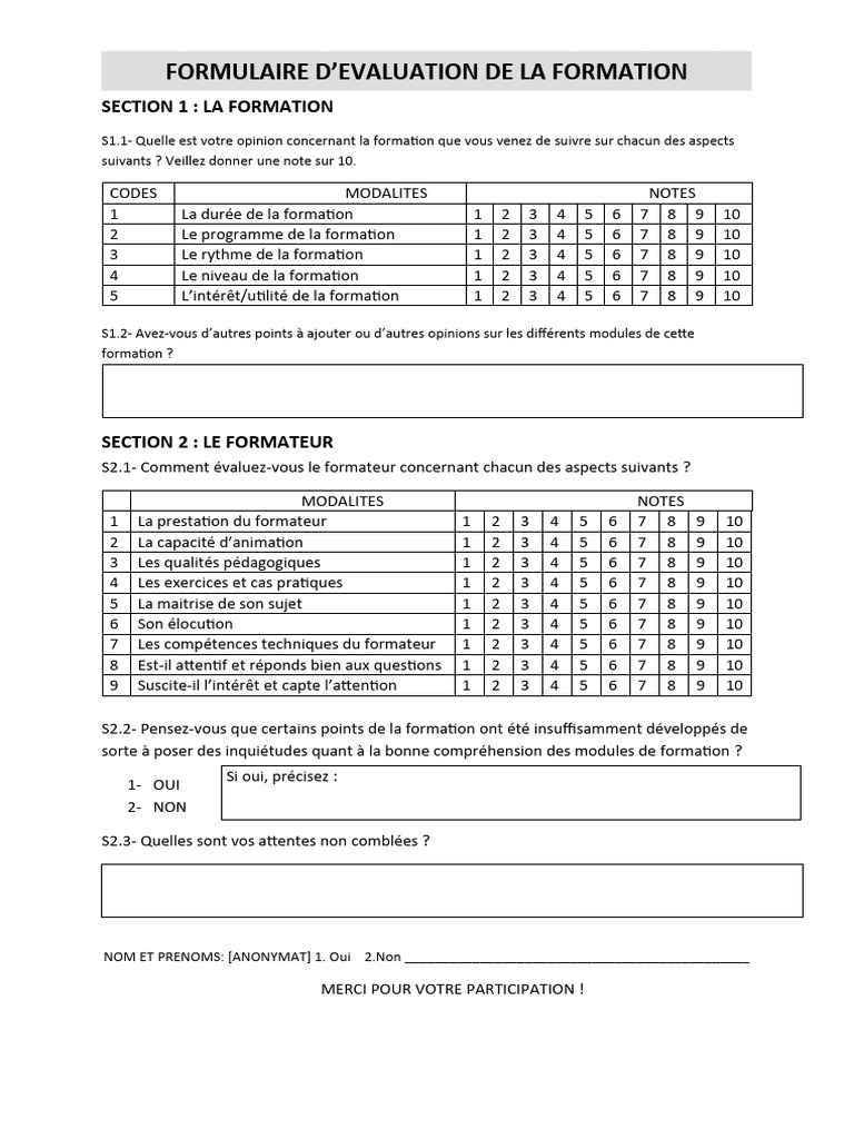 Évaluation Formation : Feedback et Améliorations | PDF