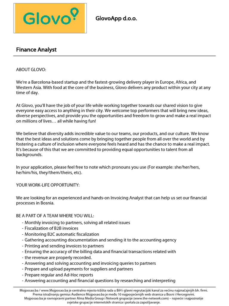 Glovo - Finance Analyst | PDF | Invoice | Business