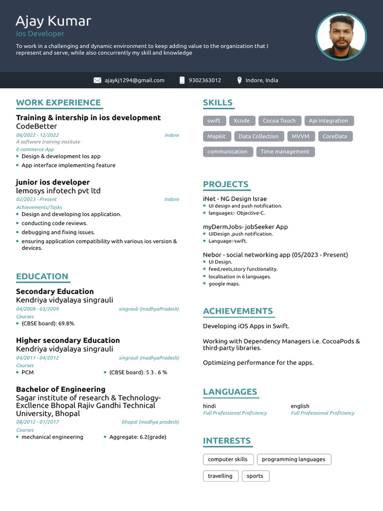 Ajay's Resume | PDF | Swift (Programming Language) | Ios