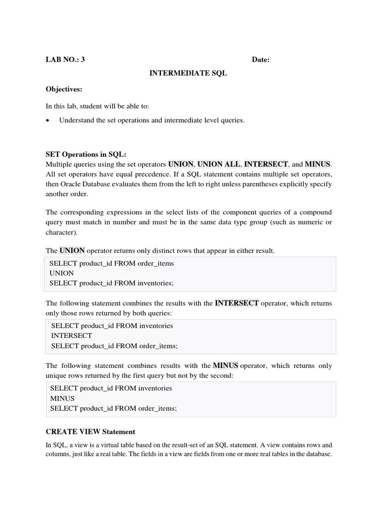 Lab 3 | PDF | Table (Database) | Sql Lab 3 | PDF | Table (Database) | Sql