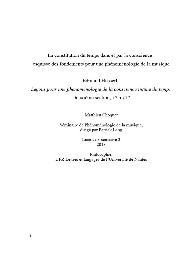 Matthieu Choquet Husserl Constitution Dans Et Par La Conscience Version ...