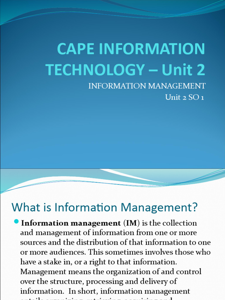 CAPE INFORMATION TECHNOLOGY Unit 2 SO 1 | PDF | Information | Computer Data Storage