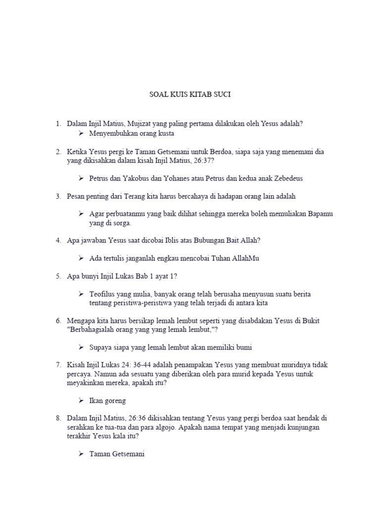 Soal Kuis Kitab Suci | PDF | Agama & Spiritualitas