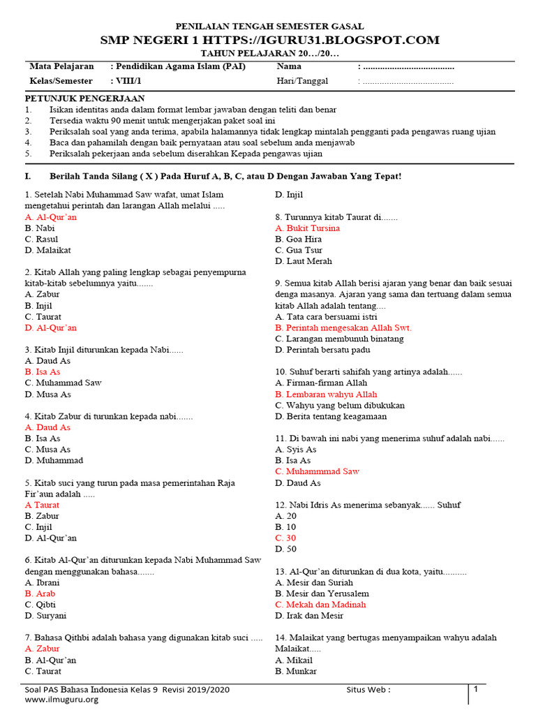 Soal PTS PAI Kelas 8 | PDF | Agama & Spiritualitas