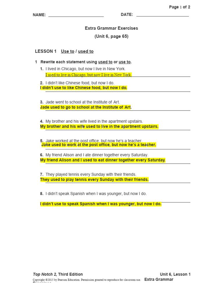 Unit 06 Extra Grammar Exercises | PDF