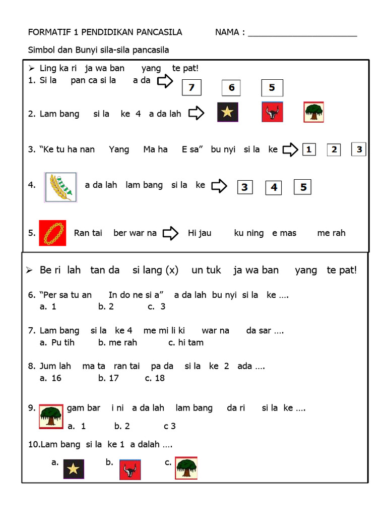 Formatif 1 Pancasila Kelas 1 SD | PDF