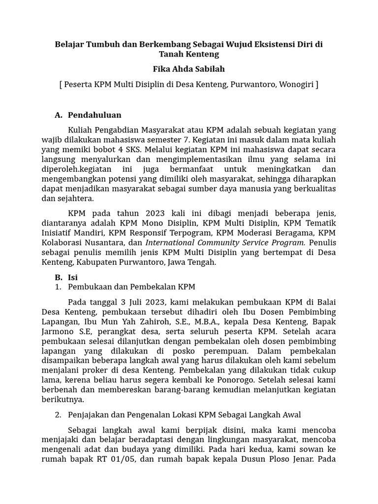 Essay KPM Fika Ahda | PDF