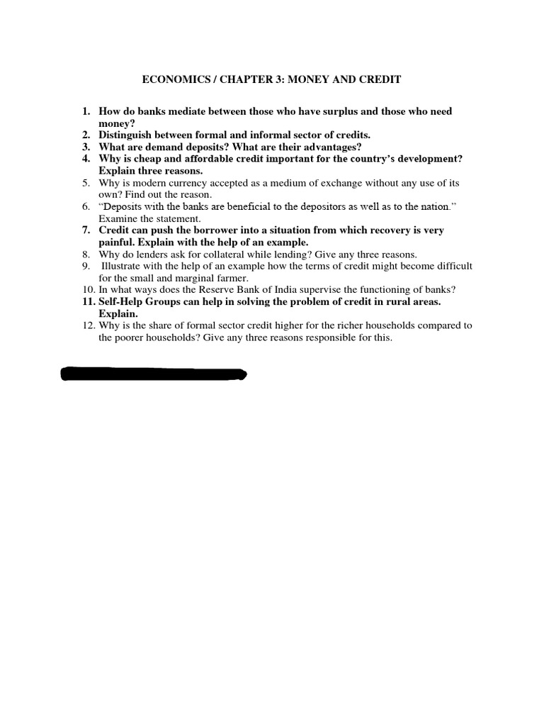 Economics CH 3 Money and Credit Assignment | PDF