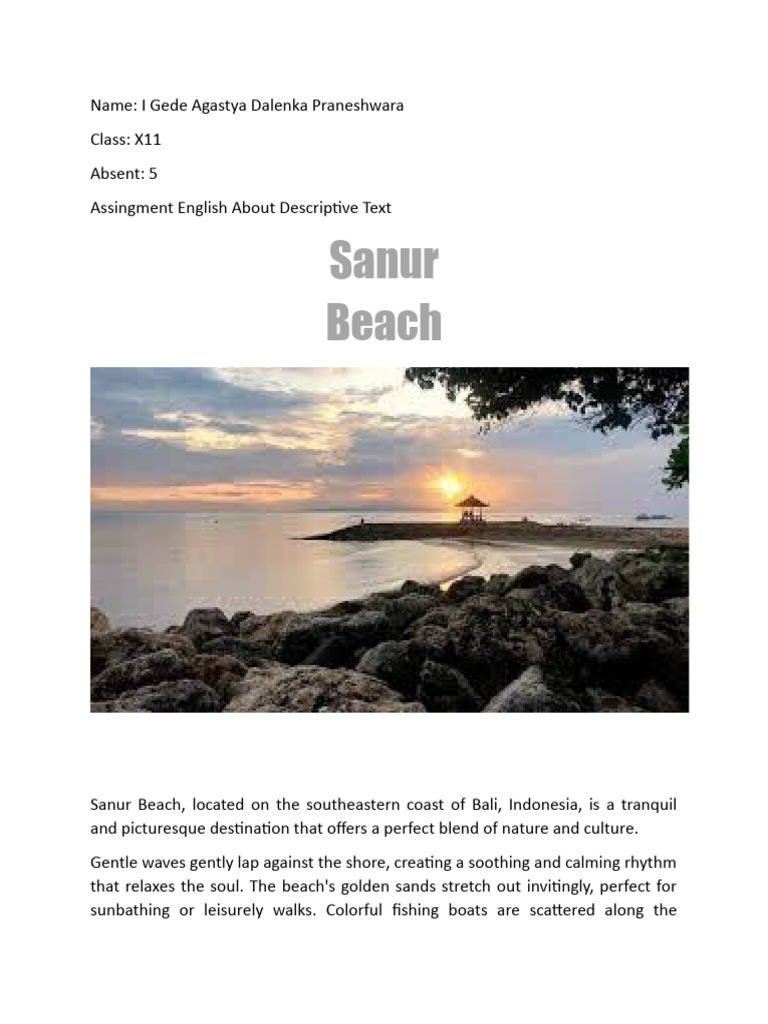 Descriptive Text-Sanur Beach | PDF