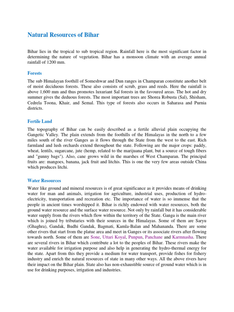 Natural Resources of Bihar Overview | PDF | Physical Geography ...