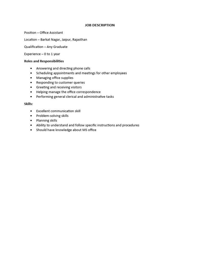 Job Description of Oa | PDF