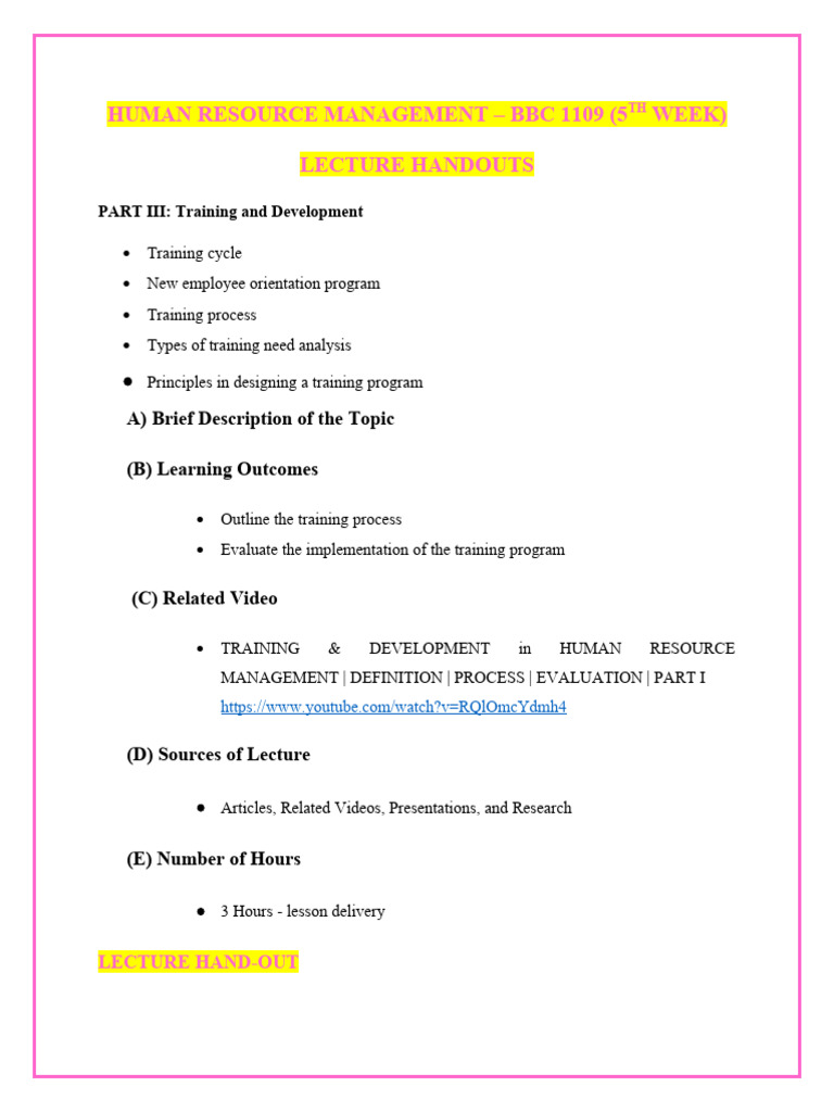 HRM - 5th Week - Lecture Notes | PDF | Learning | Goal HRM - 5th Week - Lecture Notes | PDF | Learning | Goal
