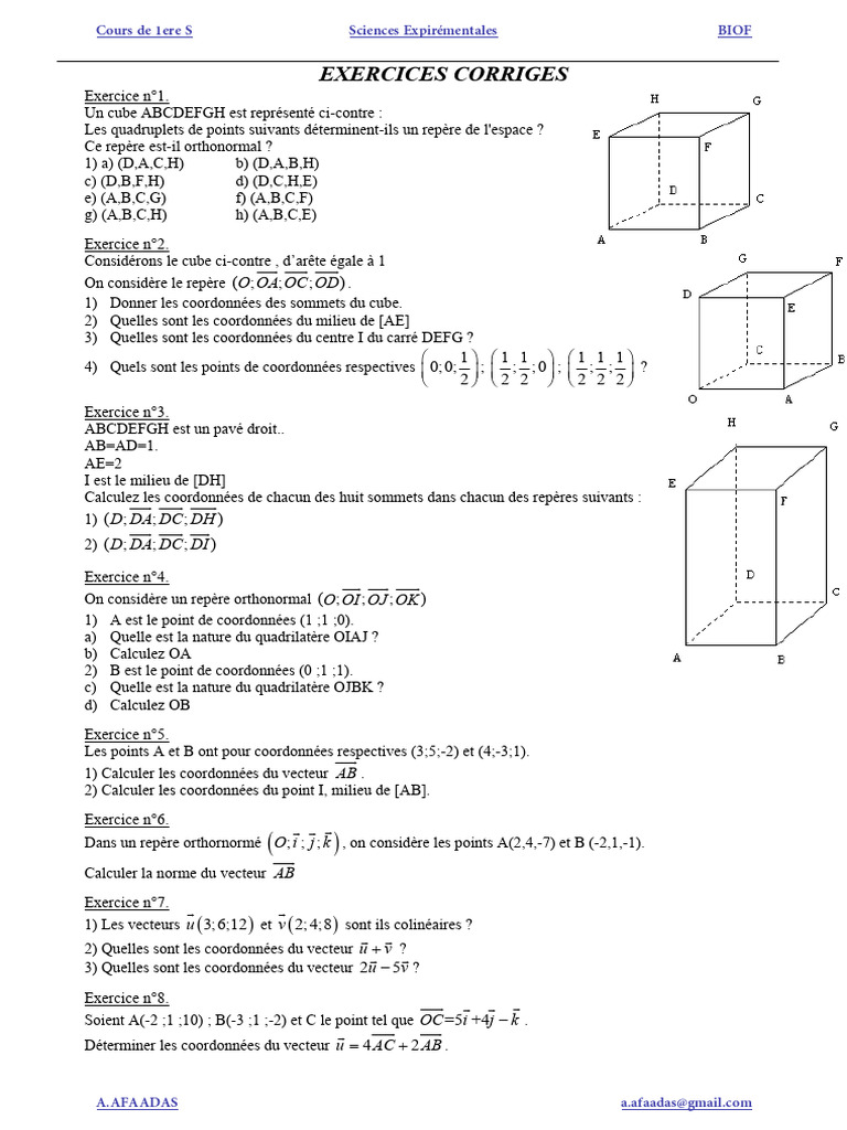 Exercices de Géométrie 3D | PDF | Coordonnées cartésiennes | Objets mathématiques
