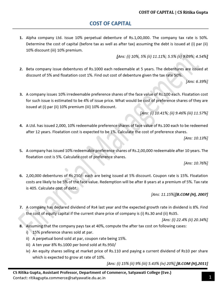 Cost of Capital - Practical | PDF | Cost Of Capital | Dividend