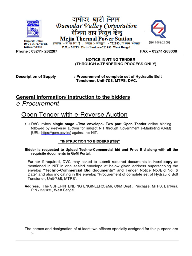 E-Procurement: Open Tender With E-Reverse Auction | PDF | Auction | Business