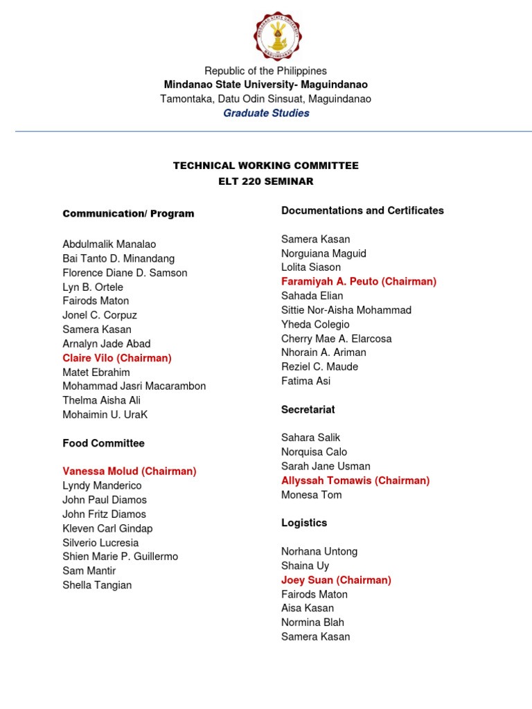 Technical Working Committees Final | PDF