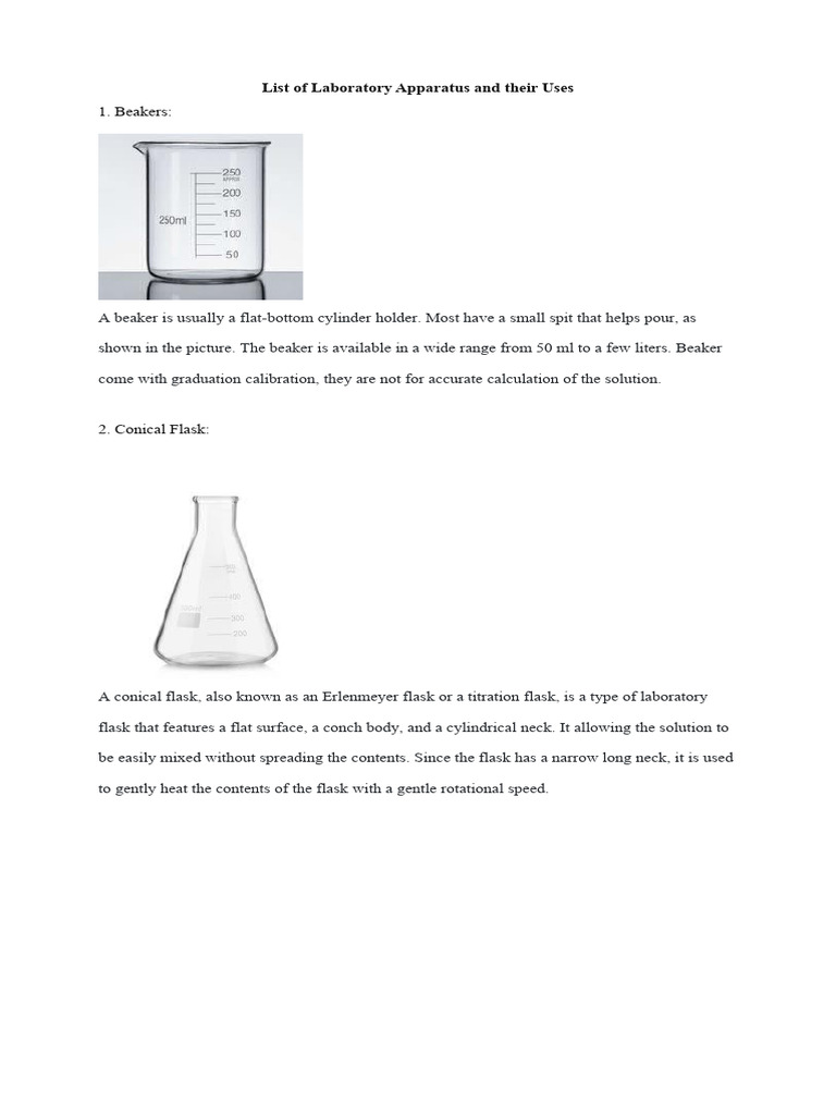 List of Laboratory Apparatus and Their Uses | PDF | Chemistry ...
