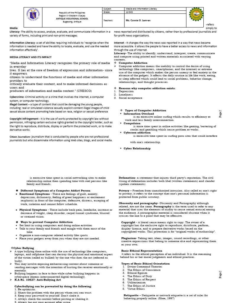 Handouts in MIL Q1 | PDF | Mass Media | Stone Age