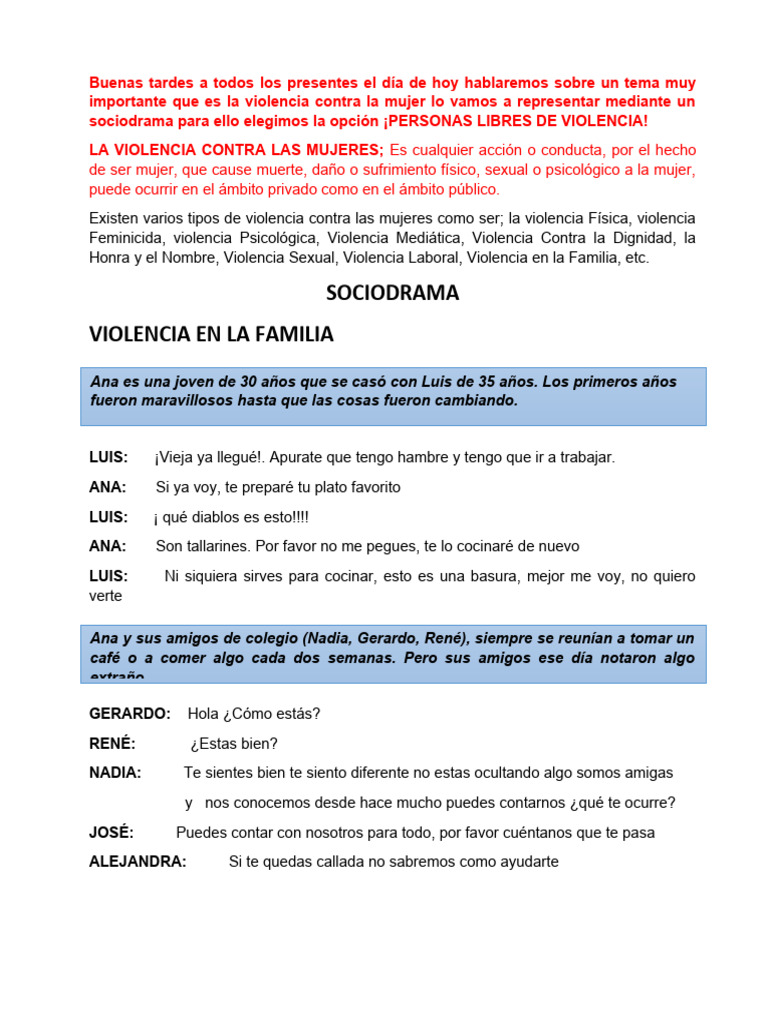 Sociodrama PARA PSICOLOGÌA 2023 | PDF | La violencia contra las mujeres