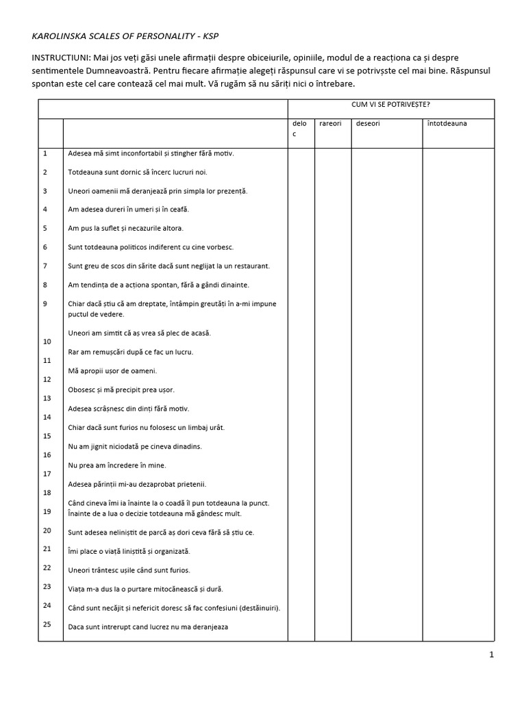 Karolinska Scales of Personality | PDF
