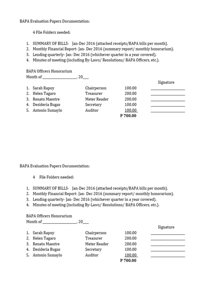 BAPA Financial and Meeting Documentation | PDF | Finance & Money Management