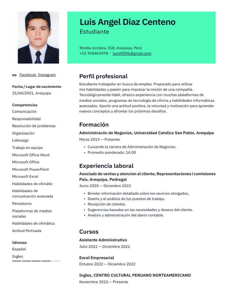 Luis Angel Diaz Centeno - Estudiante | PDF | Microsoft | Microsoft Office