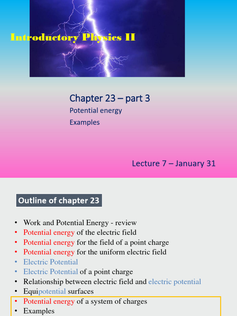 Lecture 7 - Chapter 23 part 3 | PDF | Potential Energy | Electric Field