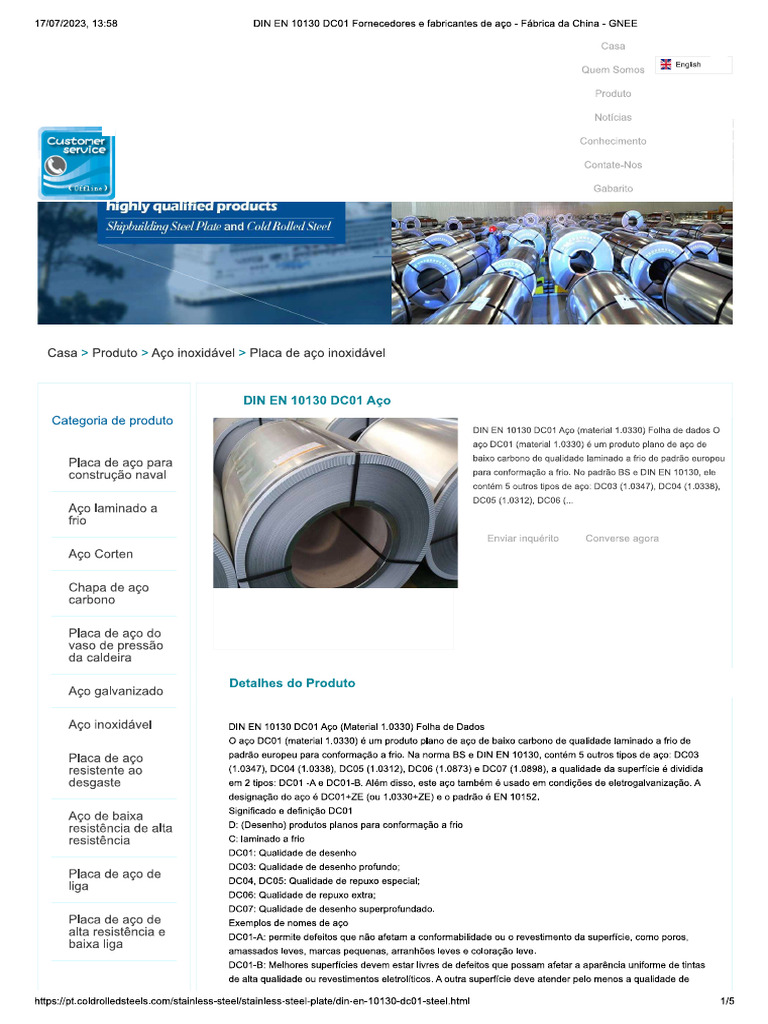 Aço en 10130 | PDF
