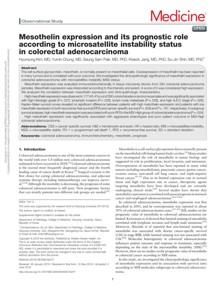Mesothelin Expression and Its Prognostic Role | PDF | Cancer ...