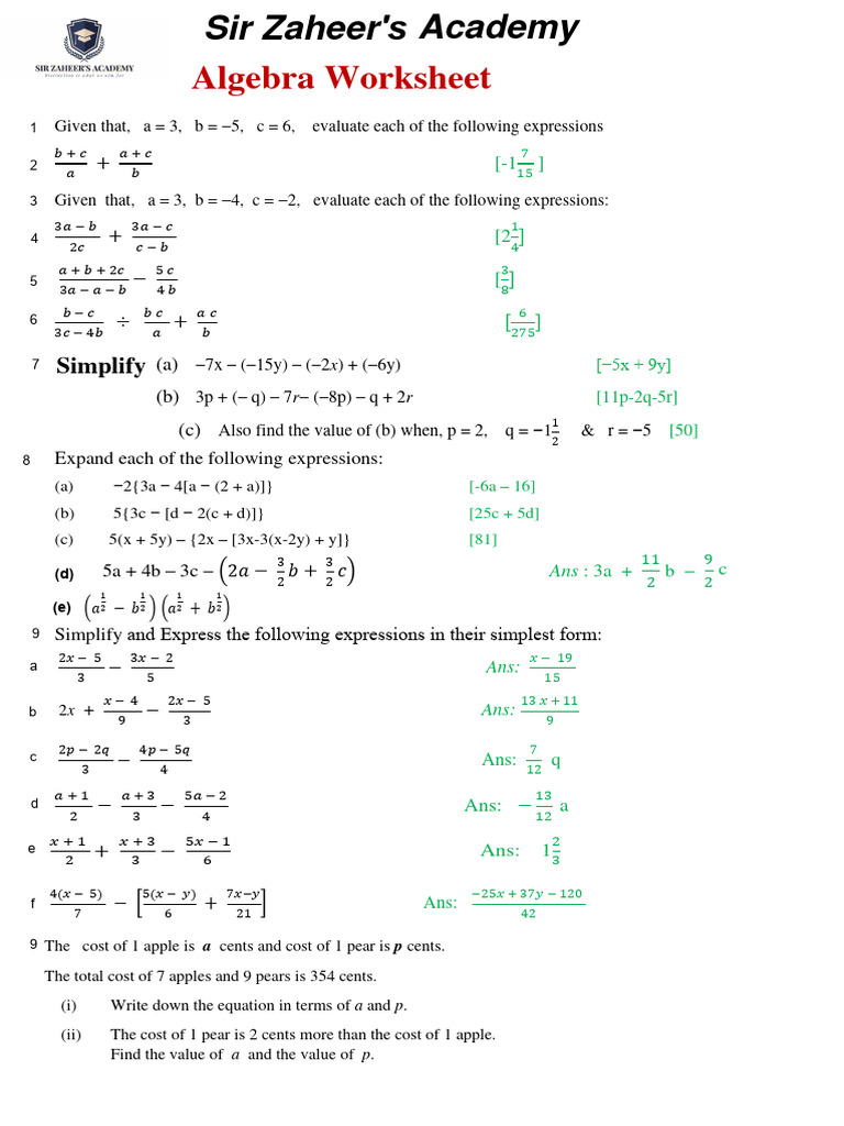 Algebra Worksheet 1 By Download Free Pdf Abstract Algebra Mathematical Concepts 