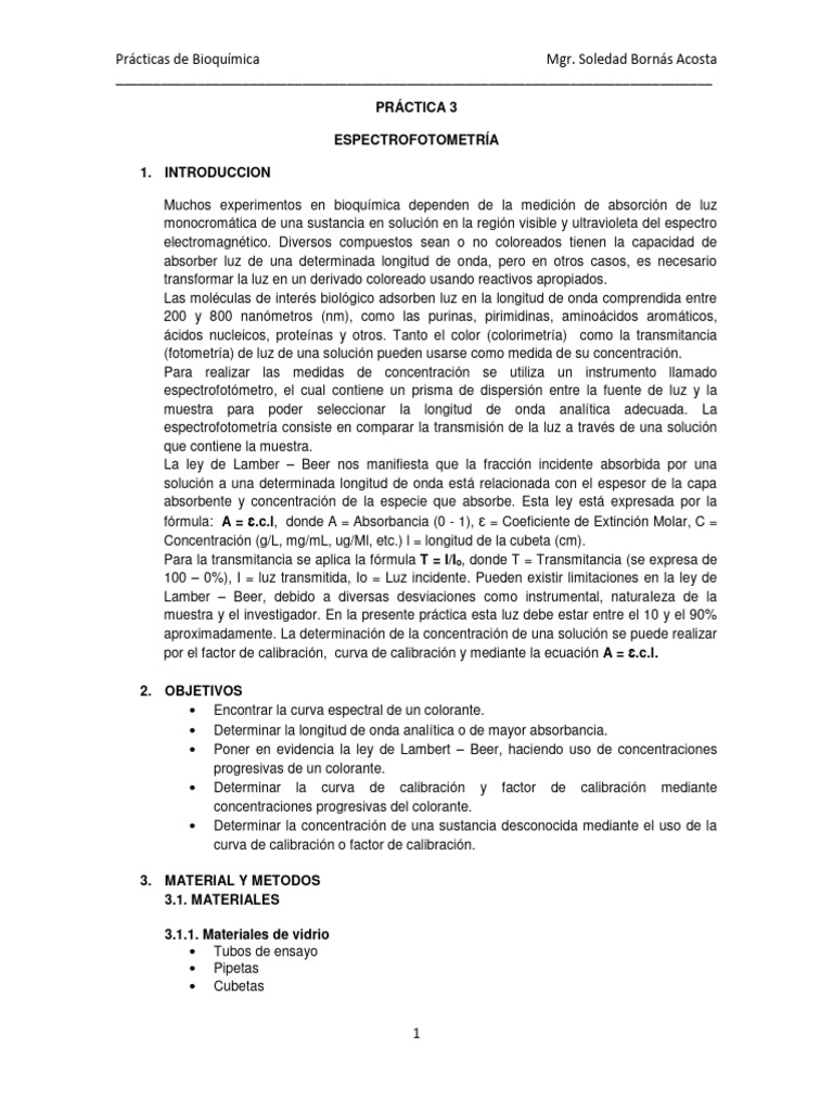 Practica 4 Espectrofotometría Pdf Espectrofotometria Ciencias Fisicas