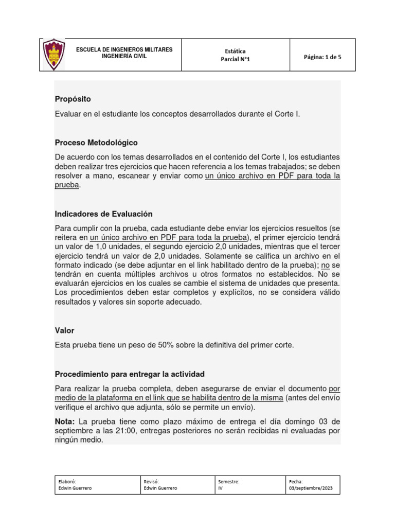 Evaluación de Estática Semestre IV | PDF | Ciencias fisicas | Ingeniería mecánica