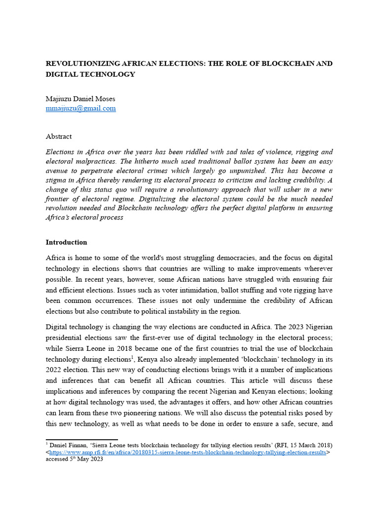 Revolutionalizing Africa's Elections The Role of Digital Technology ...