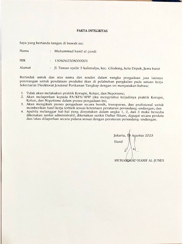 File Pendaftaran Hanif | PDF