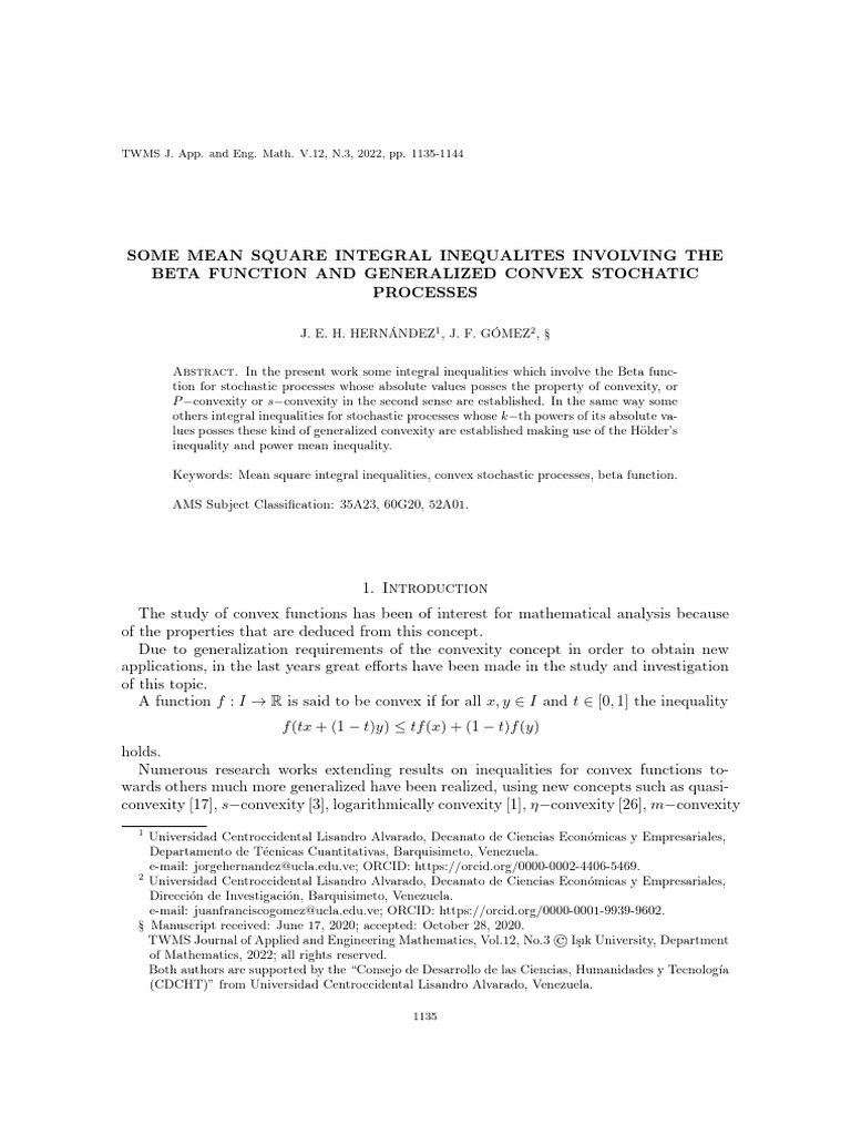Some Mean Square Integral Inequalites Involving The Beta Function and ... Some Mean Square Integral Inequalites Involving The Beta Function and ...