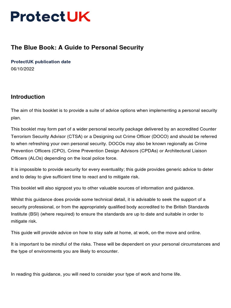 The Blue Book A Guide To Personal Security | PDF