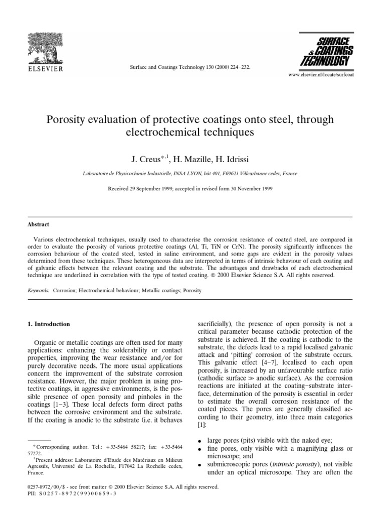 Porosity Evaluation of Protective Coatings Onto Steel, Through | PDF ...