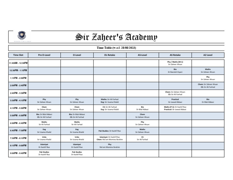 Schedule of Classes - 230827 - 024951 | PDF