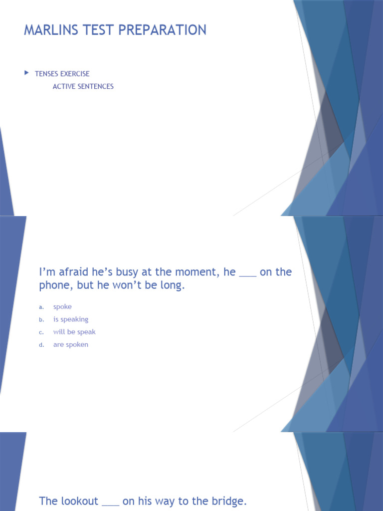 Marlins Test: Present Tenses Exercises | PDF | Career & Growth ...