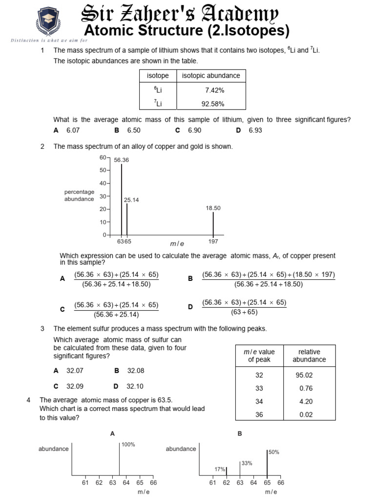 AS Chemistry Atomic Structure WS 2 | PDF | Isotope | Proton