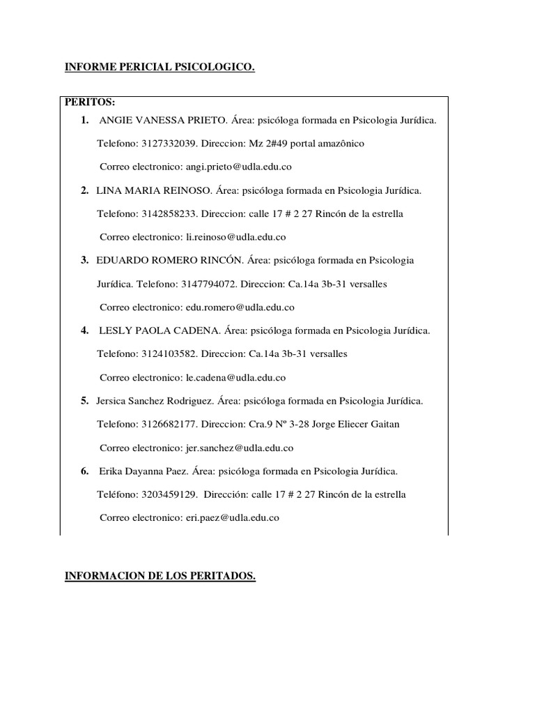 Informe Pericial Psicologico | PDF | Abuso Sexual Infantil | Las emociones